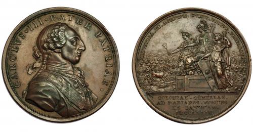 CARLOS III. Medalla colonización de Sierra Morena. 1774. Grabadores: T ...