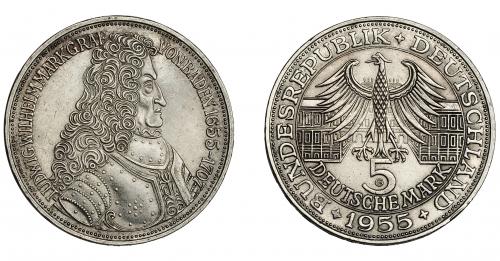 MONEDAS EXTRANJERAS. ALEMANIA Y ESTADOS ALEMANES. 5 marcos. 1955-G. KM ...
