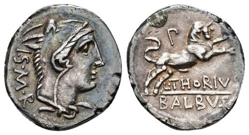REPÚBLICA ROMANA. THORIA. L. Thorius Balbus. Denario. Roma